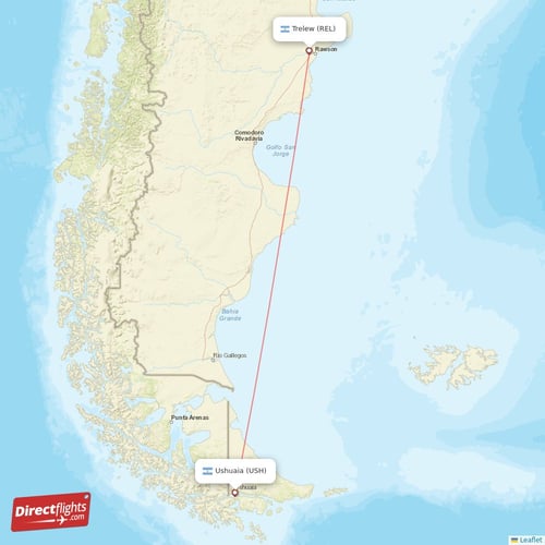 Direct flights from Ushuaia to Trelew, USH to REL non-stop ...