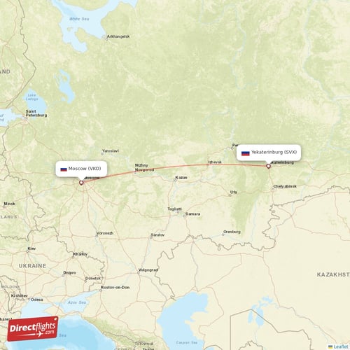 Direct flights from Moscow to Yekaterinburg, VKO to SVX non-stop - Directflights.com