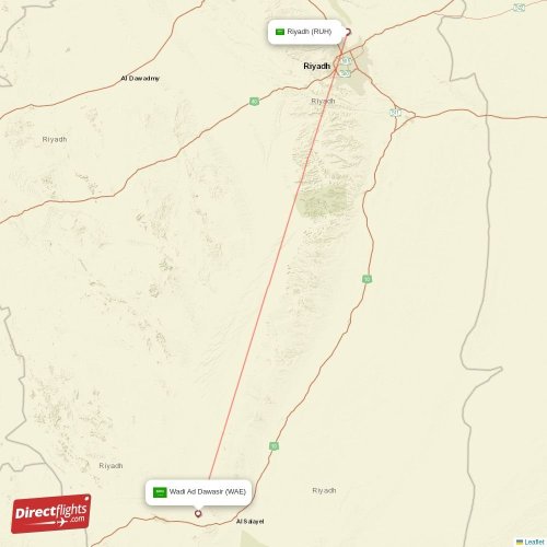 Direct flights from Wadi Ad Dawasir to Riyadh (WAE-RUH) - Directflights.com
