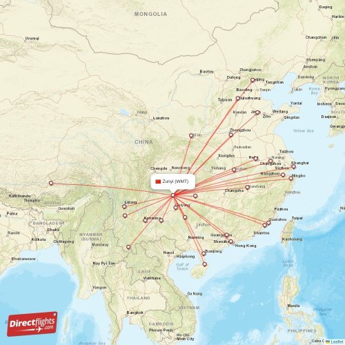 Direct flights from Zunyi - 22 destinations - WMT, China ...