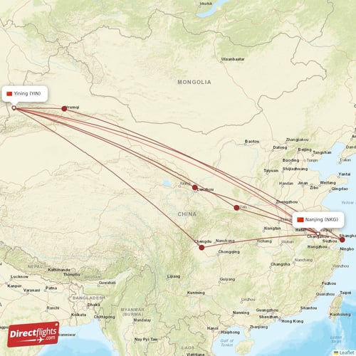 Direct flights from Yining to Nanjing, YIN to NKG non-stop - Directflights.com