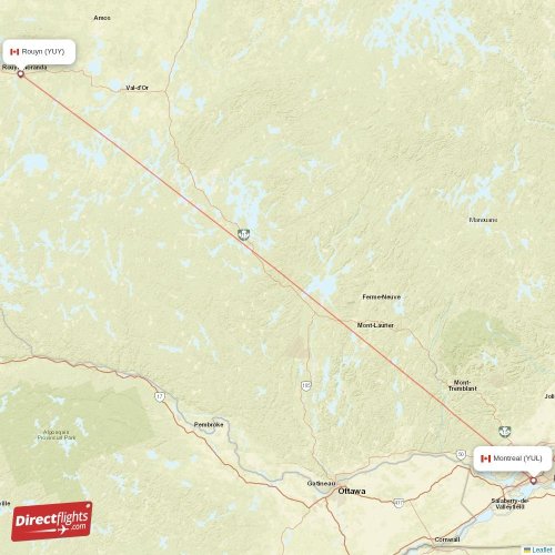 Direct flights from Montreal to Rouyn (YUL-YUY) - Directflights.com