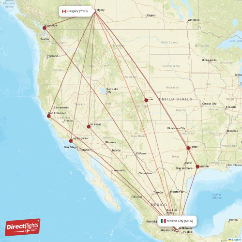Direct flights from Calgary to Mexico City (YYC-MEX) - Directflights.com