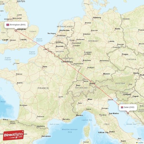 Direct flights from Zadar to Birmingham (ZAD-BHX) - Directflights.com