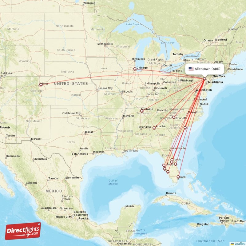 Direct flights from Allentown - 14 destinations - ABE, USA ...