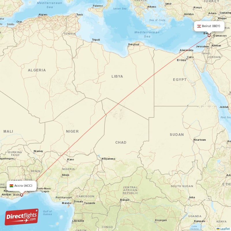 Direct flights from Accra to Beirut, ACC to BEY non-stop - Directflights.com