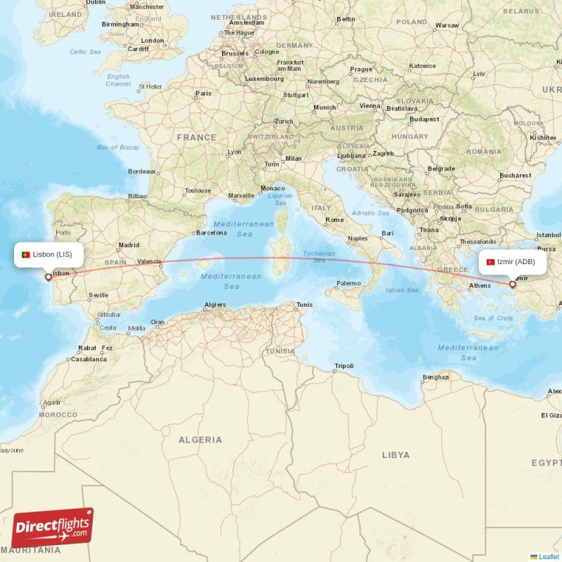 Direct flights from Izmir to Lisbon (ADB-LIS) - Directflights.com