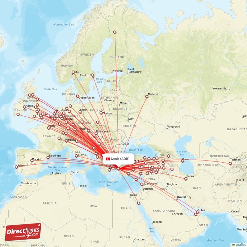 Direct flights from Izmir - 93 destinations - ADB, Turkiye ...