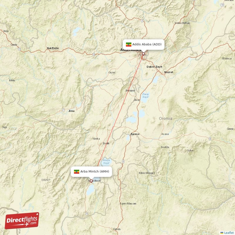 Direct flights from Addis Ababa to Arba Mintch, ADD to AMH non-stop - Directflights.com