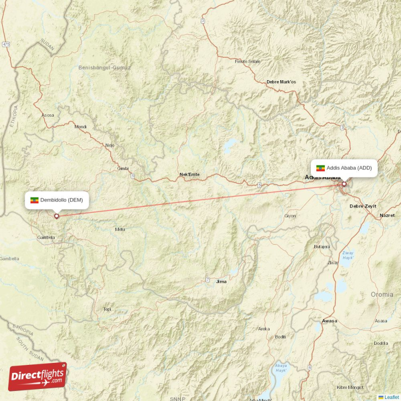 Direct flights from Addis Ababa to Dembidollo (ADD-DEM) - Directflights.com