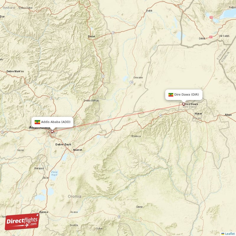Direct flights from Addis Ababa to Dire Dawa, ADD to DIR non-stop ...