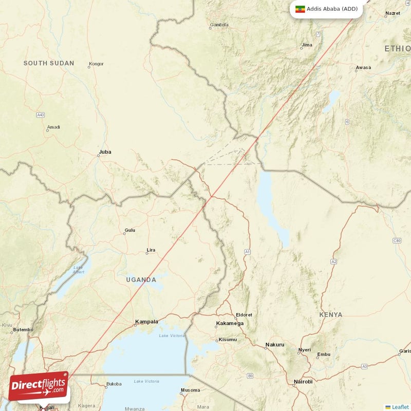 Direct flights from Addis Ababa to Kigali, ADD to KGL non-stop - Directflights.com