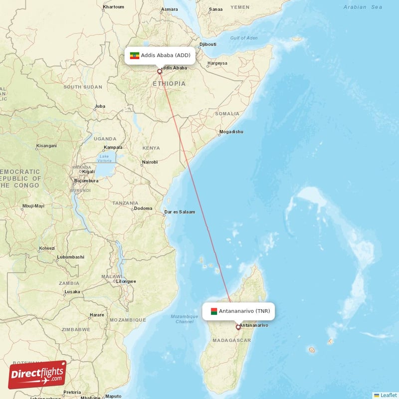 Direct flights from Addis Ababa to Antananarivo, ADD to TNR non-stop ...