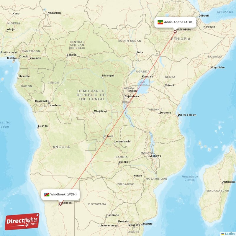 Direct flights from Addis Ababa to Windhoek, ADD to WDH non-stop - Directflights.com