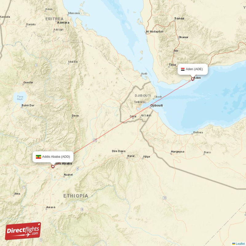 Direct flights from Aden to Addis Ababa, ADE to ADD non-stop ...
