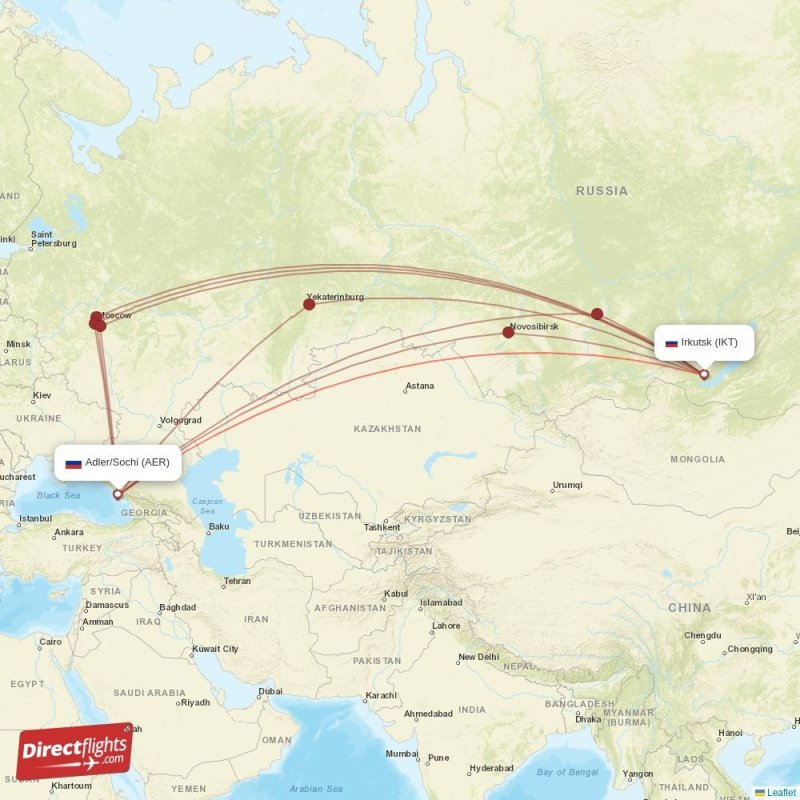 Direct flights from Adler/Sochi to Irkutsk, AER to IKT non-stop ...