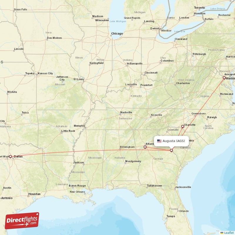 Direct flights from Augusta - 18 destinations - AGS, USA ...