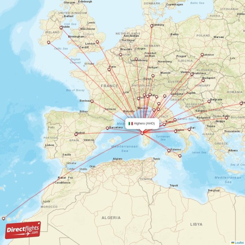 Direct flights from Alghero - 40 destinations - AHO, Italy ...