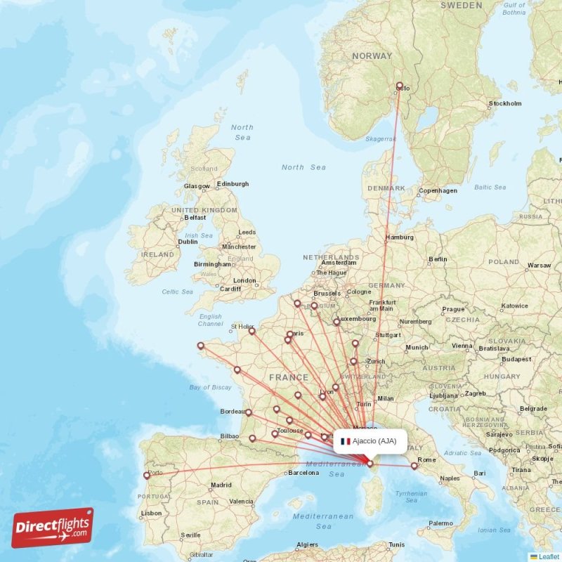 Direct flights from Ajaccio - 27 destinations - AJA, France ...