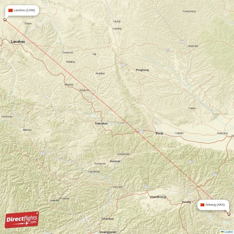 Direct flights from Ankang to Lanzhou (AKA-LHW) - Directflights.com