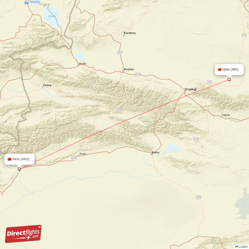 Direct flights from Aksu to Qitai, AKU to JBK non-stop - Directflights.com