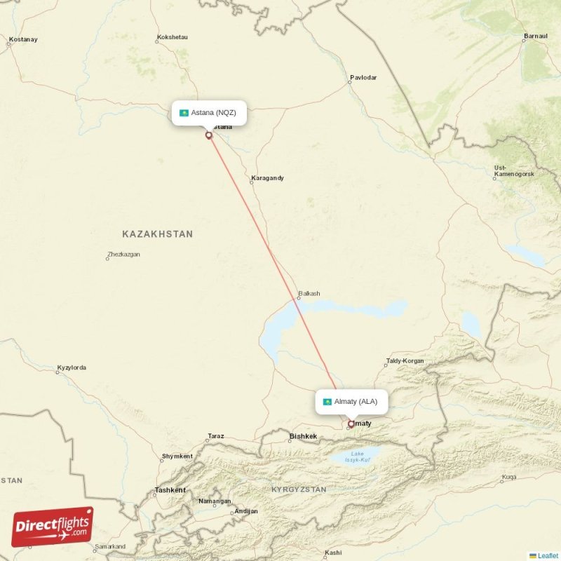 Direct flights from Almaty to Astana (ALA-NQZ) - Directflights.com