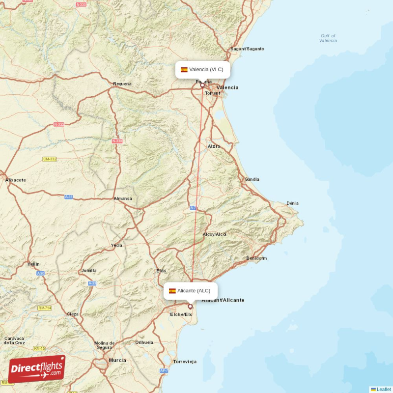 Direct flights from Alicante to Valencia, ALC to VLC non-stop - Directflights.com