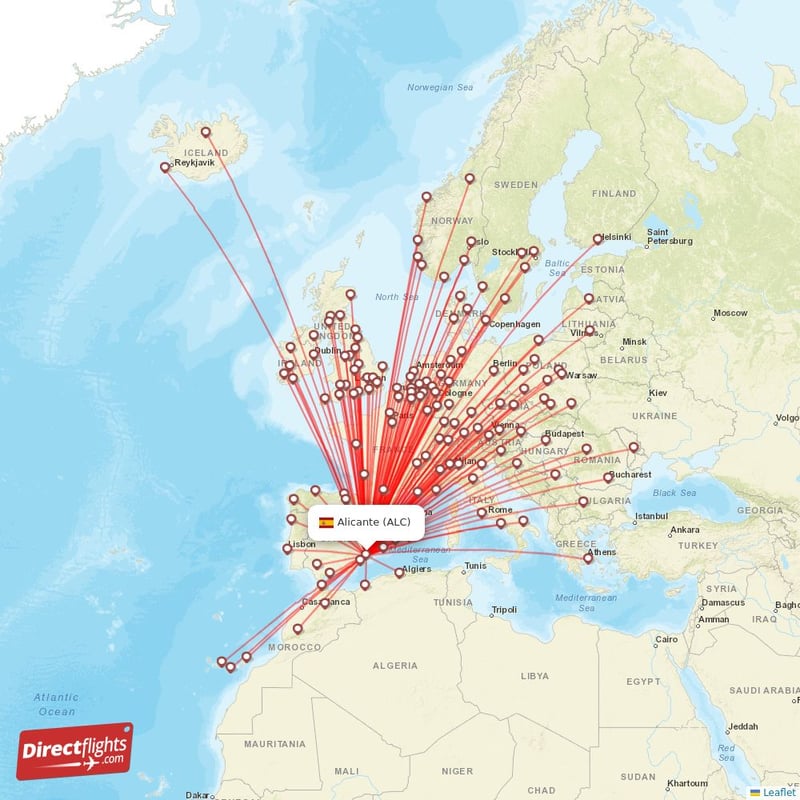 Direct flights from Alicante - 145 destinations - ALC, Spain - Directflights.com