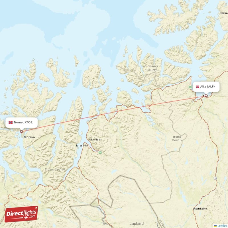 Direct flights from Alta to Tromso, ALF to TOS non-stop - Directflights.com