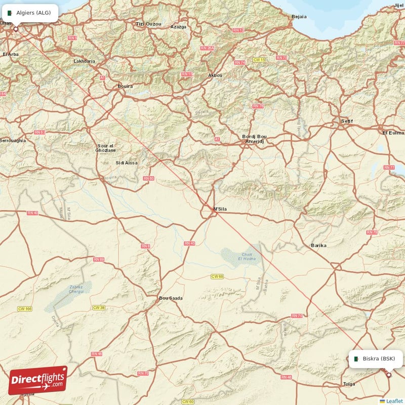 Direct flights from Algiers to Biskra, ALG to BSK non-stop ...