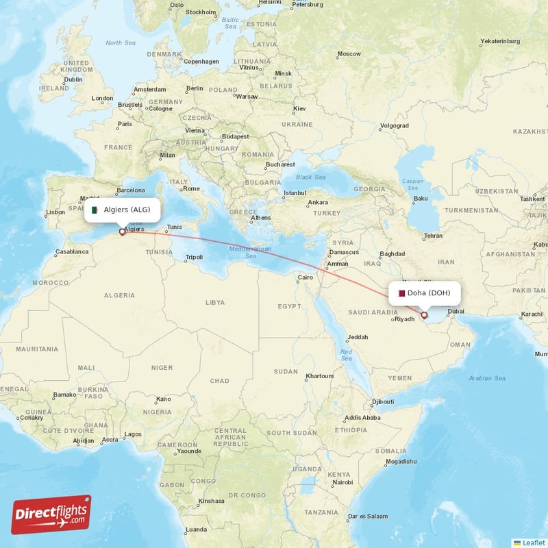 Direct flights from Algiers to Doha, ALG to DOH non-stop - Directflights.com