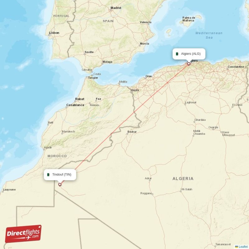 Direct flights from Algiers to Tindouf (ALG-TIN) - Directflights.com