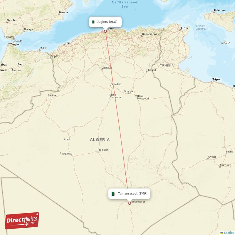 Direct flights from Algiers to Tamanrasset, ALG to TMR non-stop ...