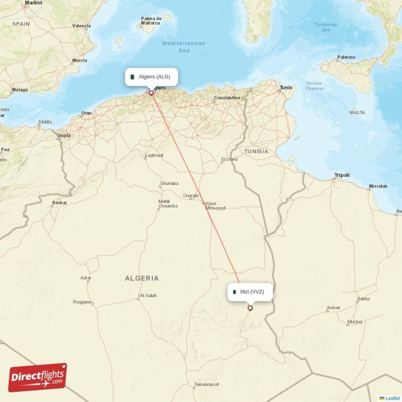 Direct flights from Algiers to Illizi, ALG to VVZ non-stop ...
