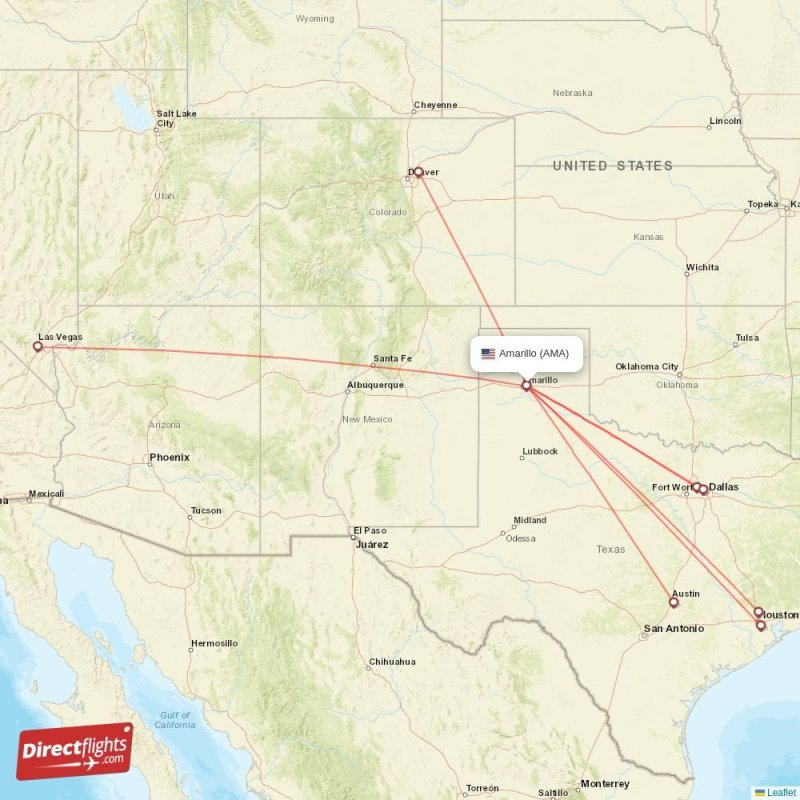 Direct flights from Amarillo - 7 destinations - AMA, USA ...