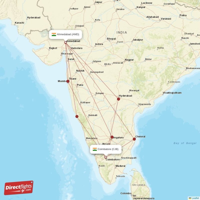 Direct flights from Ahmedabad to Coimbatore (AMD-CJB) - Directflights.com