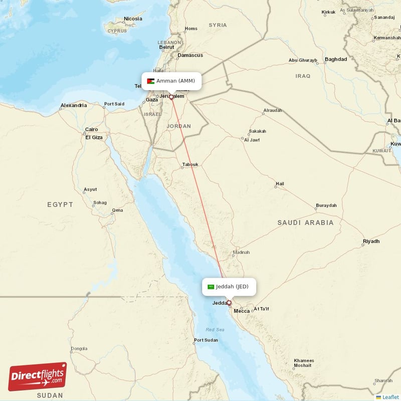 Direct flights from Amman to Jeddah, AMM to JED non-stop - Directflights.com
