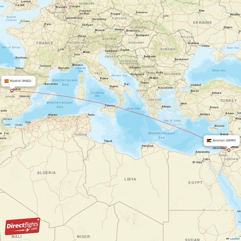 Direct flights from Amman to Madrid, AMM to MAD non-stop - Directflights.com