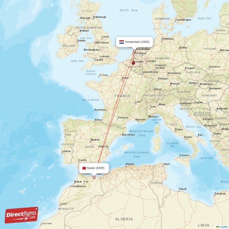 Direct flights from Amsterdam to Nador, AMS to NDR non-stop - Directflights.com
