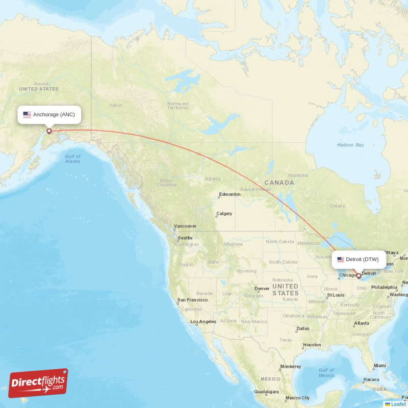Direct flights from Anchorage to Detroit (ANC-DTW) - Directflights.com