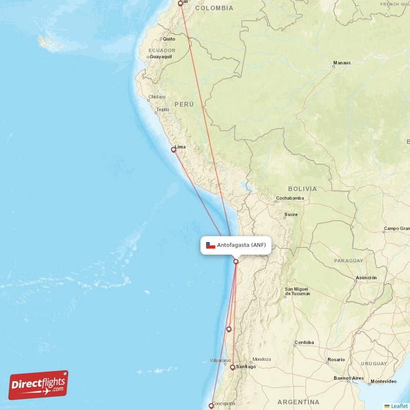 Direct flights from Antofagasta - 5 destinations - ANF, Chile ...