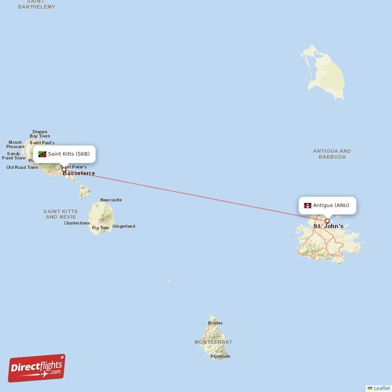 Direct flights from Antigua to Saint Kitts, ANU to SKB non-stop - Directflights.com