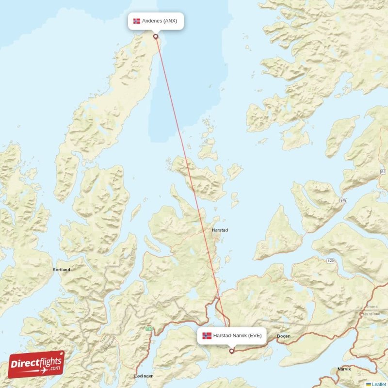 Direct flights from Andenes to Harstad-Narvik, ANX to EVE non-stop ...