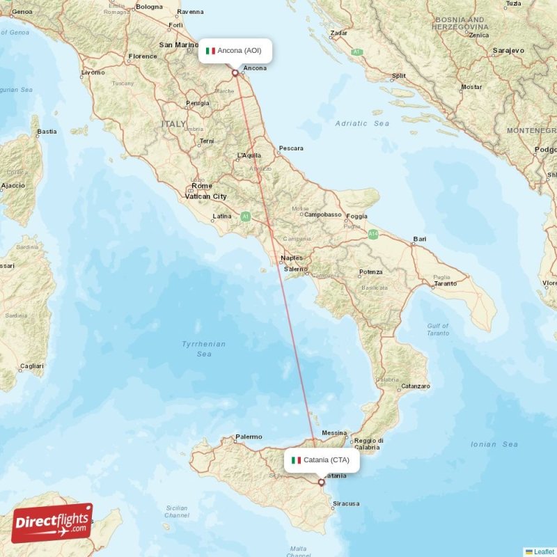Direct flights from Ancona to Catania, AOI to CTA non-stop ...