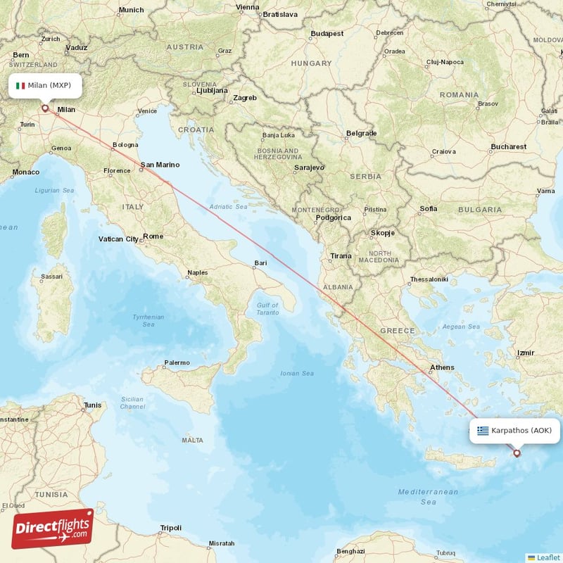 Direct flights from Karpathos to Milan, AOK to MXP non-stop - Directflights.com