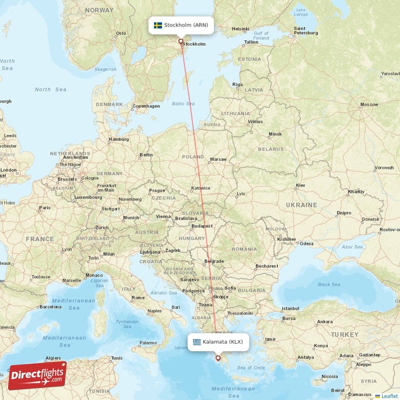 Direct flights from Stockholm to Kalamata, ARN to KLX non-stop - Directflights.com
