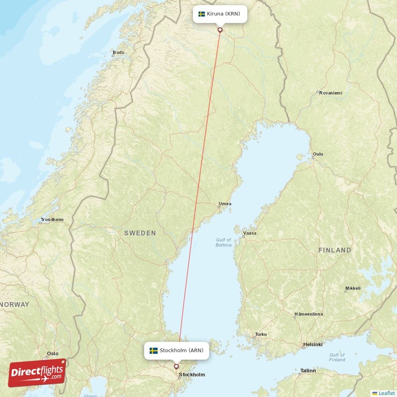 Direct flights from Stockholm to Kiruna, ARN to KRN non-stop - Directflights.com