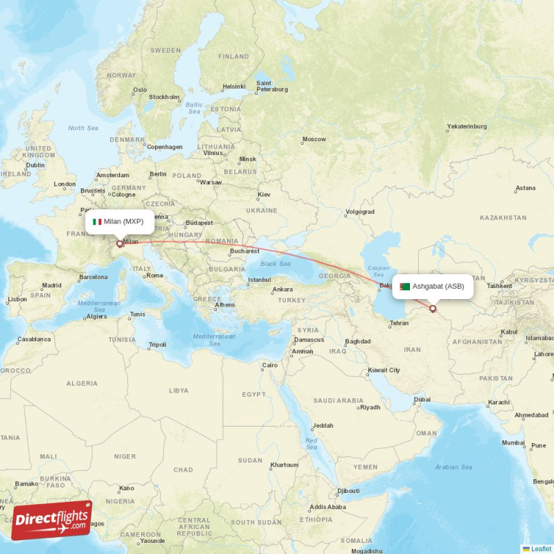 Direct flights from Ashgabat to Milan (ASB-MXP) - Directflights.com