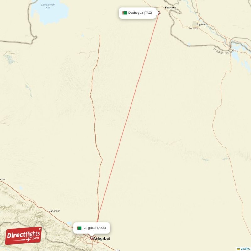 Direct flights from Ashgabat to Dashoguz (ASB-TAZ) - Directflights.com