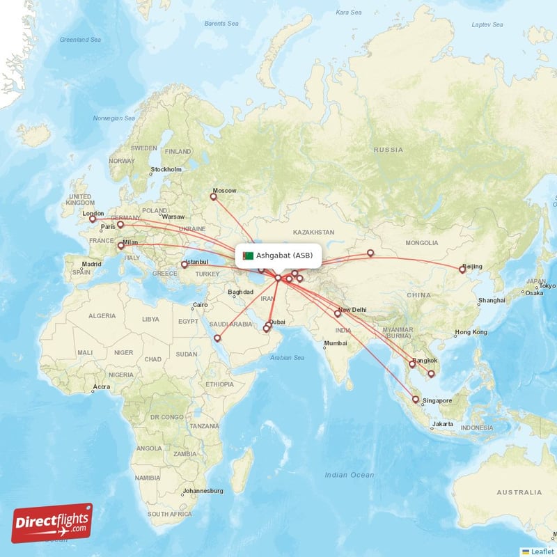 Direct flights to Ashgabat - ASB, Turkmenistan - Directflights.com